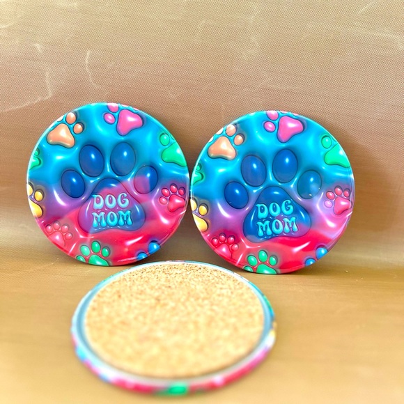 Hand Crafted | Kitchen | Dog Mom Coasters Metal 3d Printed With Mylar ...
